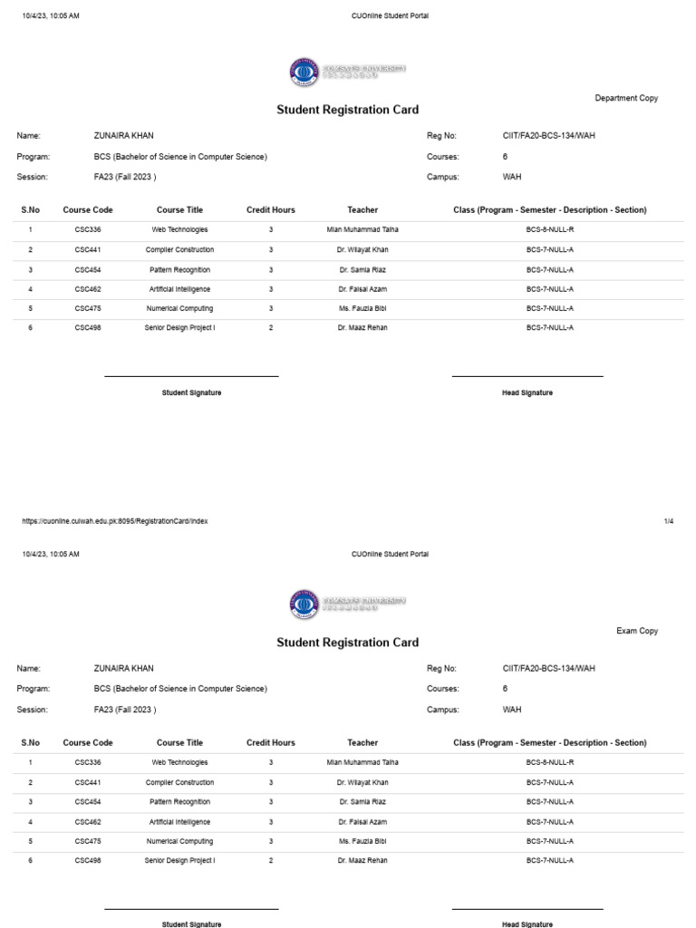 Student Registration Card: Department | PDF | Intelligence | Computer ...