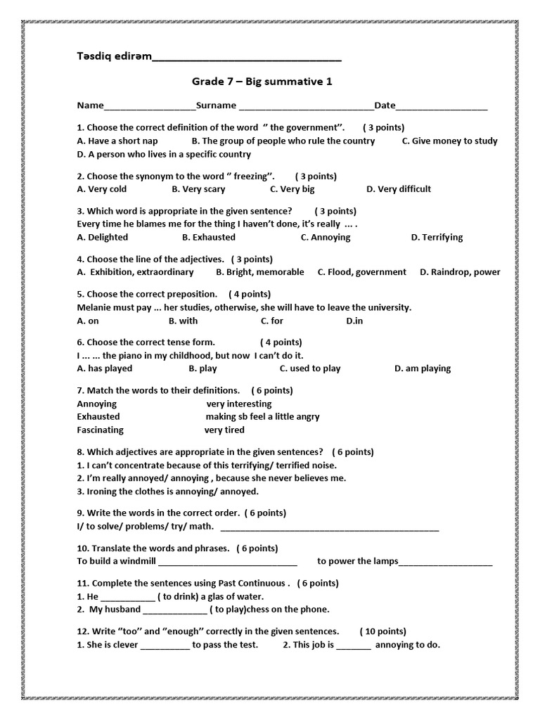 Grade 7 - Big Summative 1 (Gulshan Anar) | PDF | Linguistic Morphology ...
