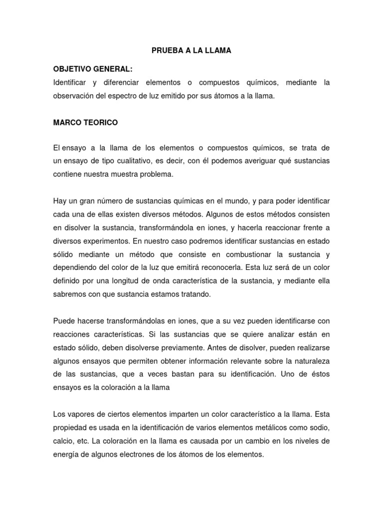 Informe Prueba Ala Llama | PDF | Espectro de emisión | Química