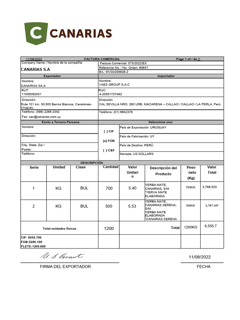 factura yerba mate (uruguay) | PDF