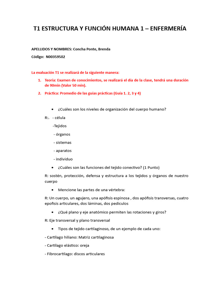 T1 Estructura y Función Humana 1 | Descargar gratis PDF | Piel | Cartílago