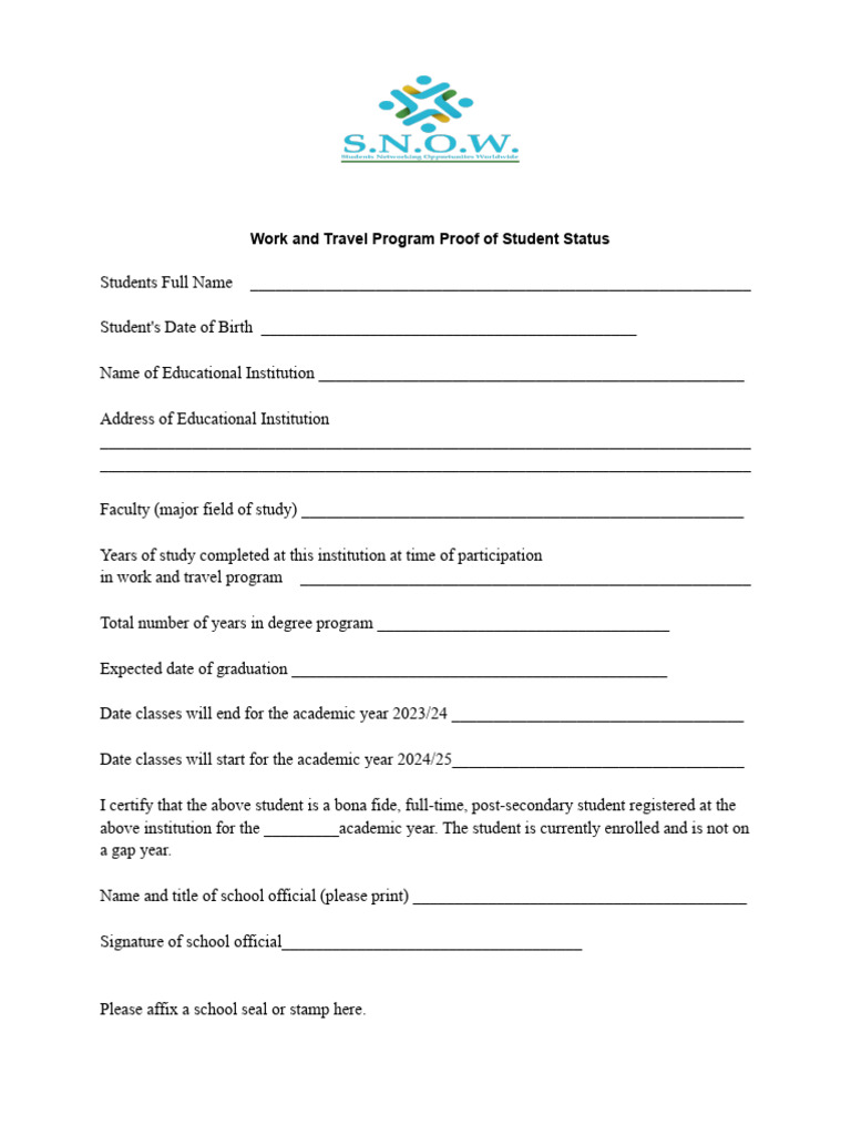 Work and Travel Program Proof of Student Status 2024 | PDF | Career ...