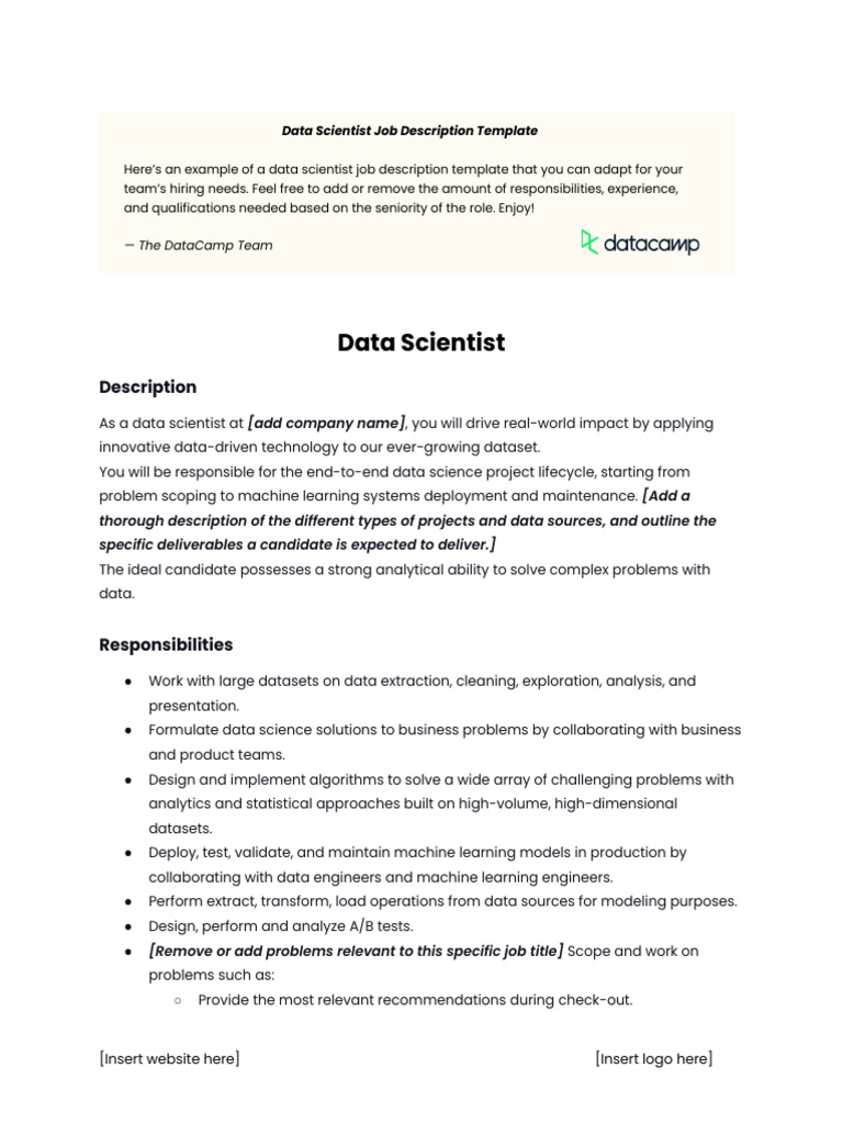 Data Scientist Job Description | PDF