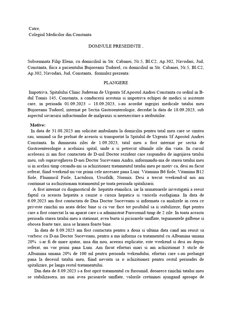 Plangere Colegiul Medicilor | PDF