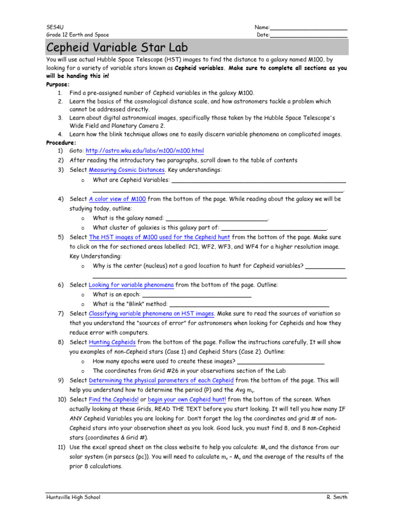 Cepheid Variable Star Lab Guide | PDF | Hubble Space Telescope | Stars