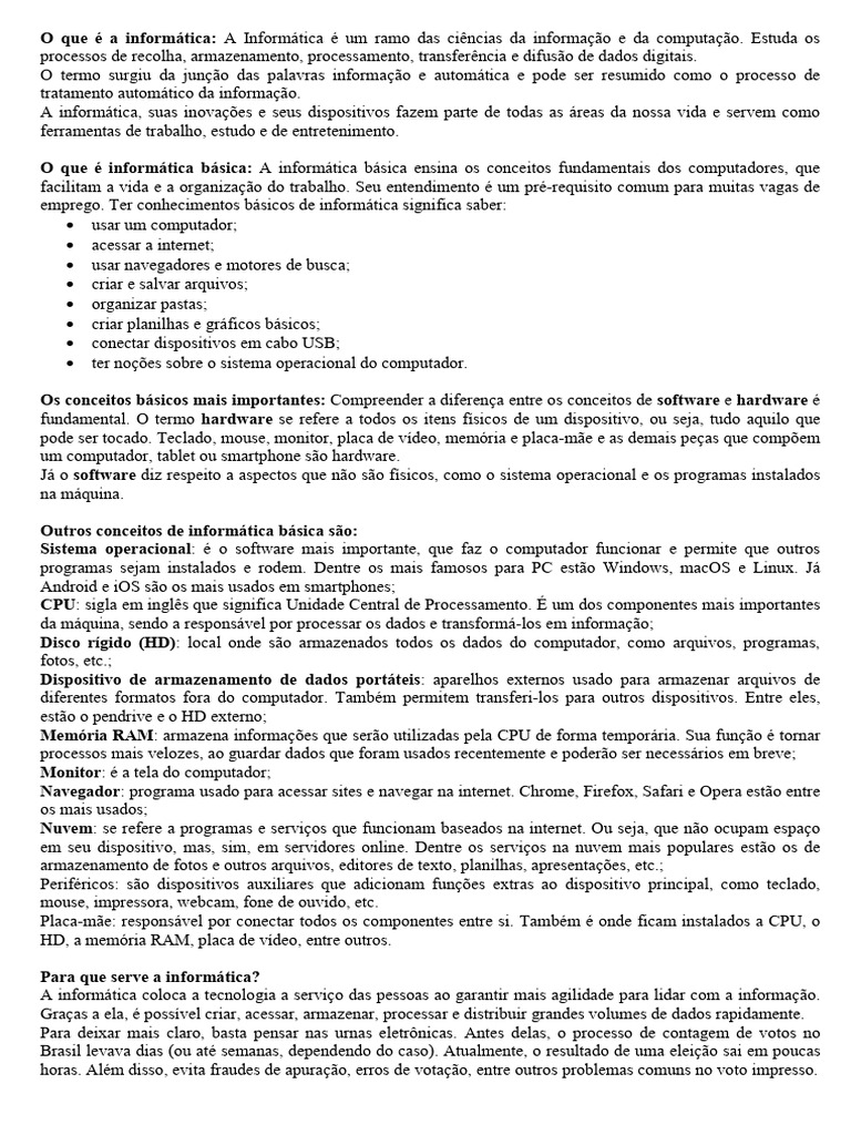 Texto Informática | PDF | Armazenamento de dados de computador ...