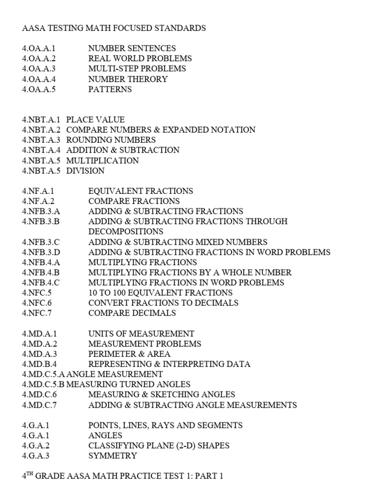 Aasa Practice Tests | PDF | Numbers | Multiplication