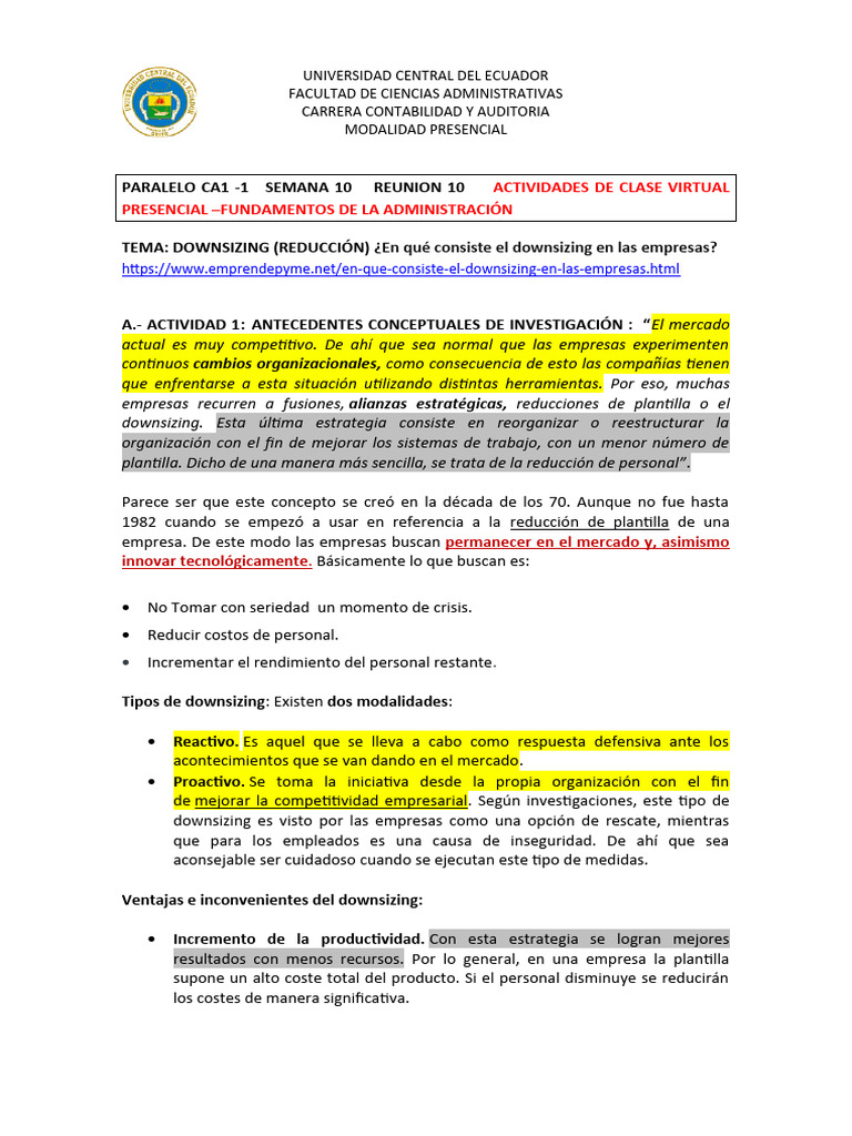 Downsizing: Estrategias y Efectos Empresariales | PDF | Business | Contabilidad