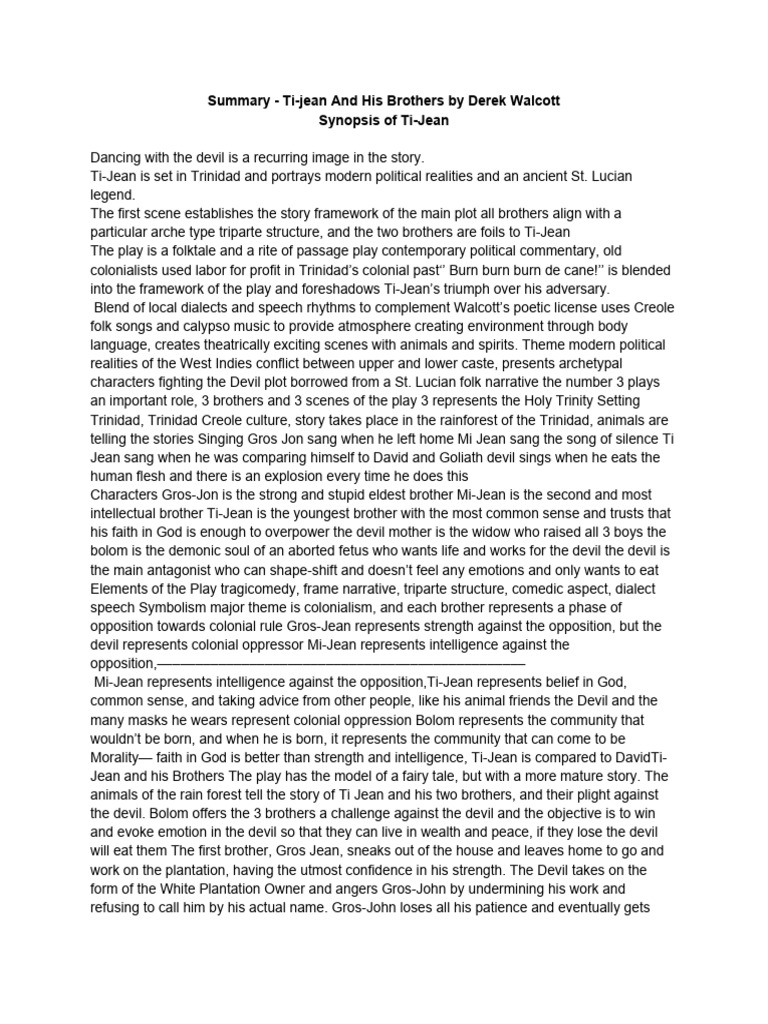 Summary of Ti-Jean and His Brothers | PDF | Mystery, Thriller & Crime ...