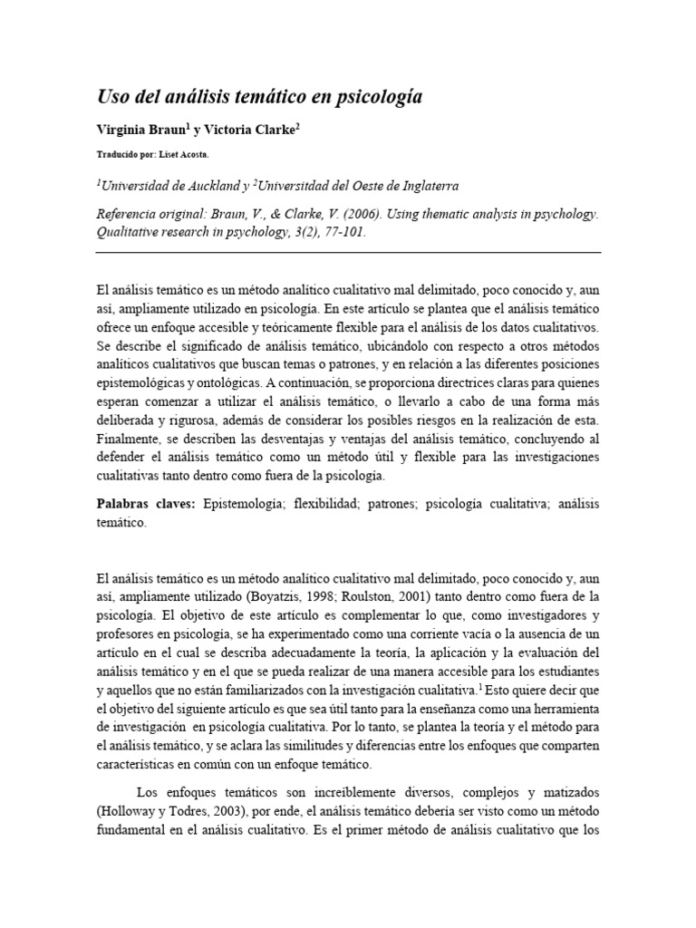 Uso Del Análisis Temático en Psicología | PDF | Teoría | Análisis