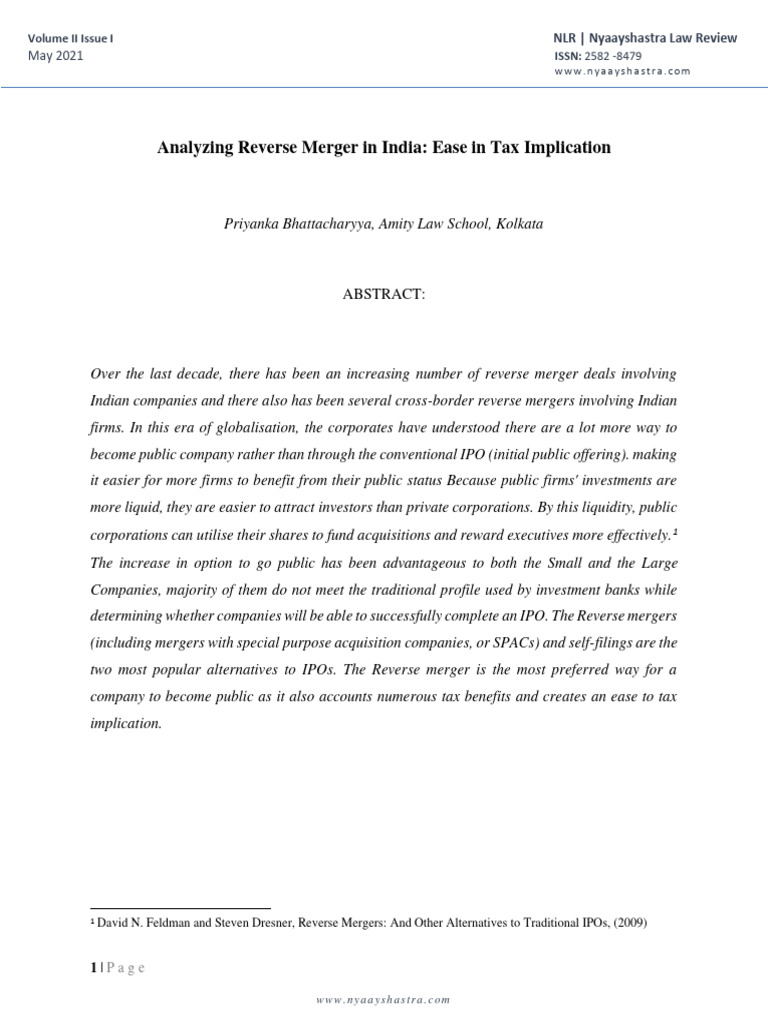 Analyzing Reverse Merger in India Ease in Tax Implication PDF | PDF ...