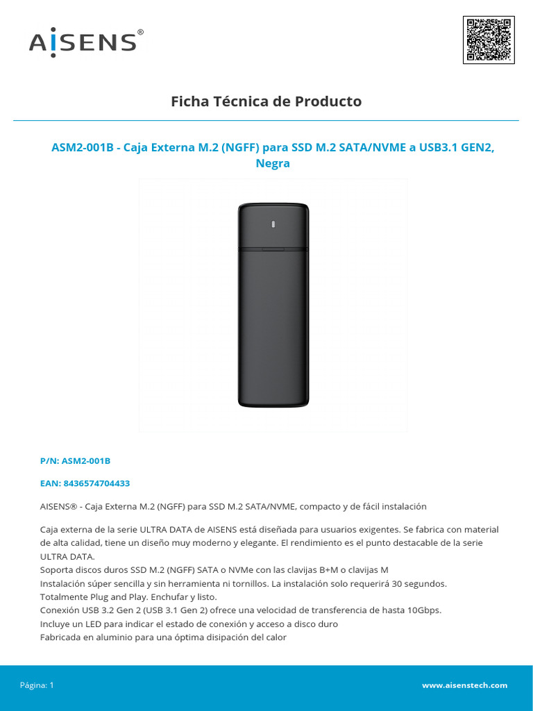 Aisens - Asm2 001B 8436574704433 | PDF | Unidad de estado sólido | USB