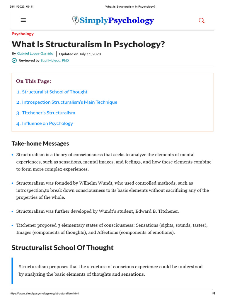 Structuralism in Psychology Explained | PDF | Cognitive Psychology ...