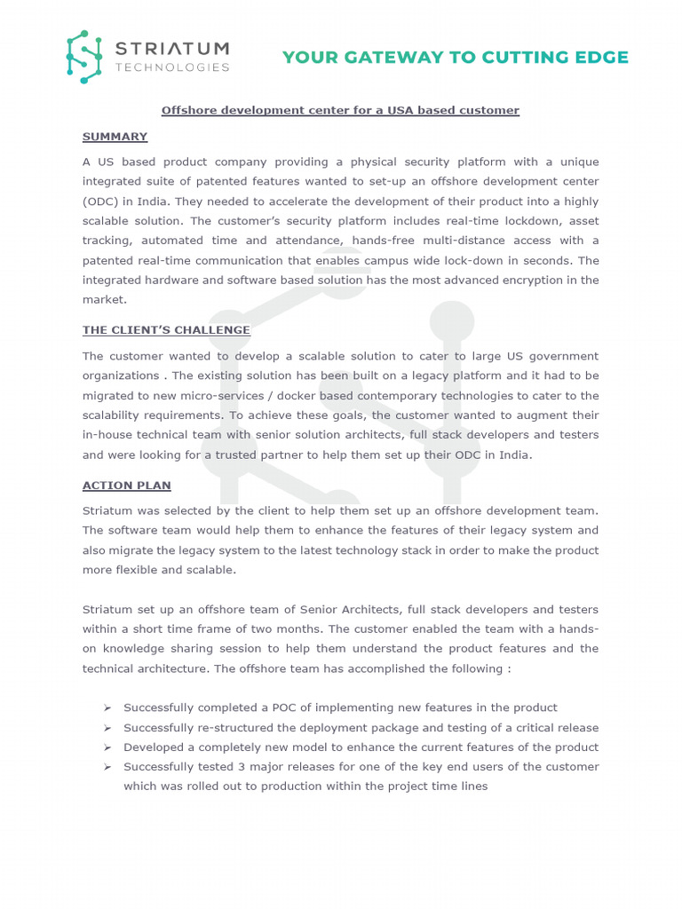 K - Offshore Development Centre For USA Customer Case Study V1.0 Draft LH | Download Free PDF ...