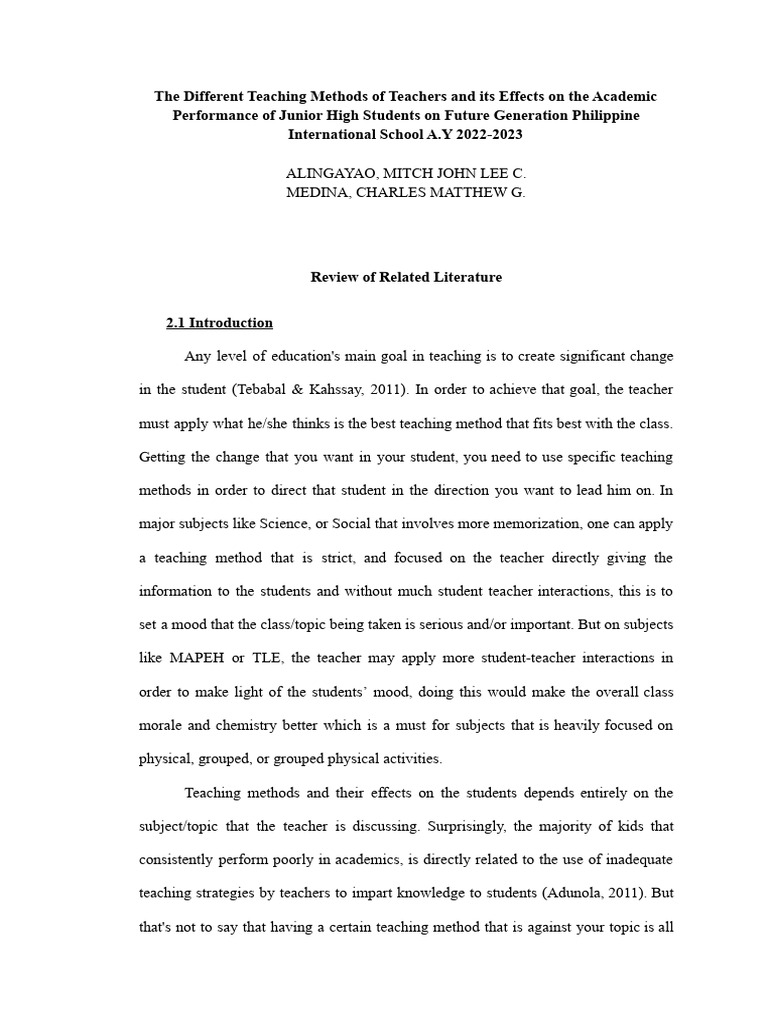 Group 15 (Medina, and Alingayao) - Complete RRL | PDF | Teaching Method ...