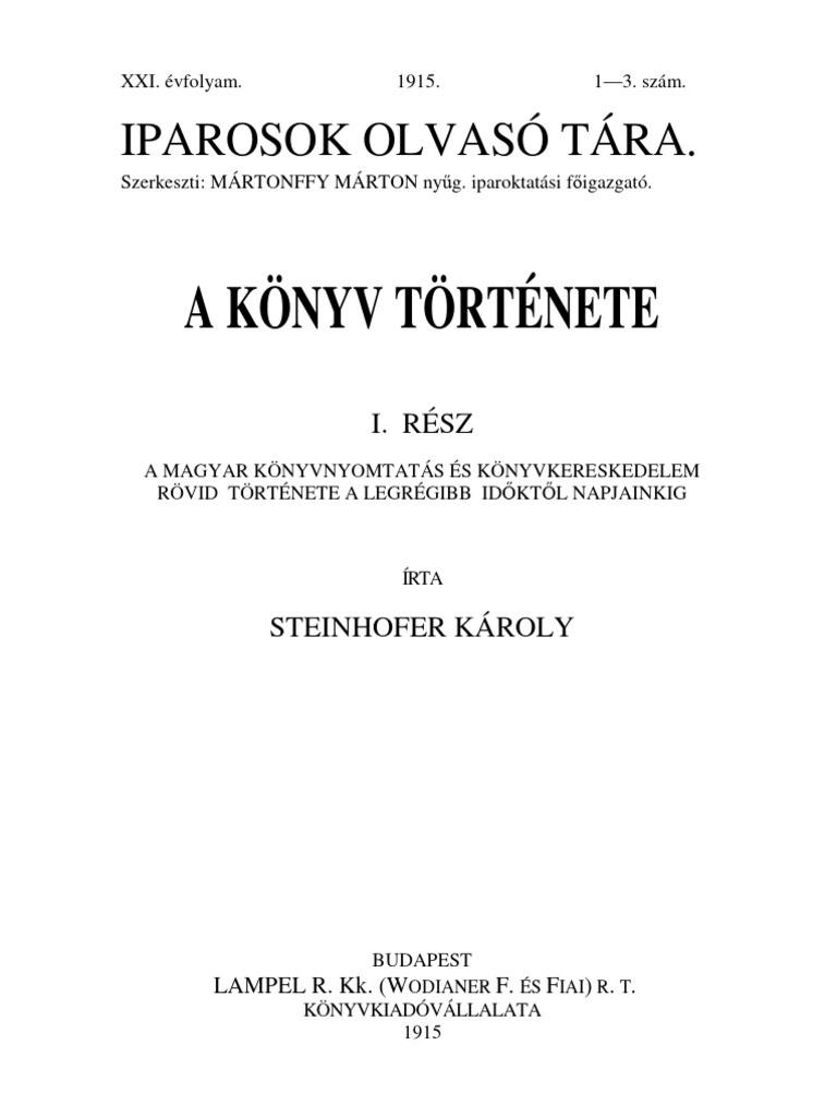 Steinhofer Karoly A Konyv Tortenete 1 | PDF