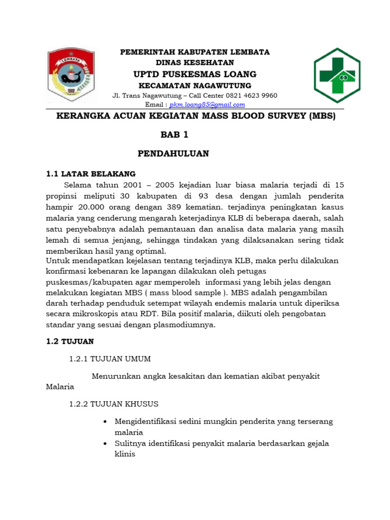 Kerangka Acuan Kegiatan MBS Malaria | PDF | Sains & Matematika