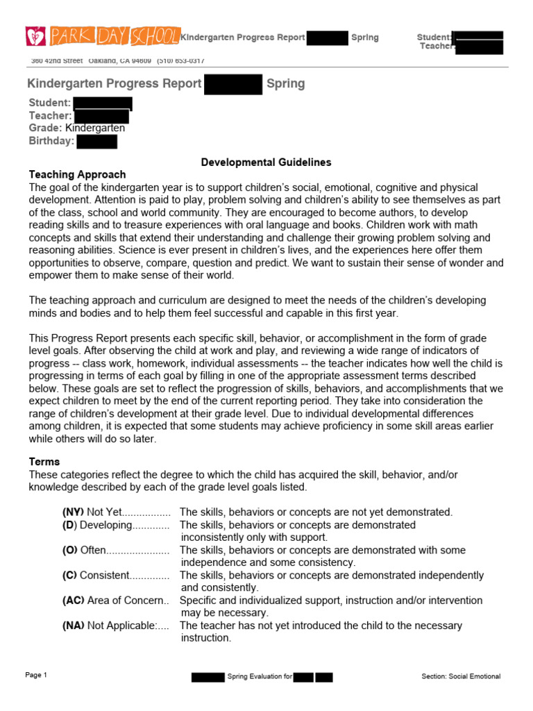 Sample Kindergarten Progress Report | PDF | Rhythm | Teachers