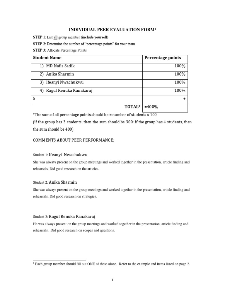 Peer Evaluation Form Template | PDF
