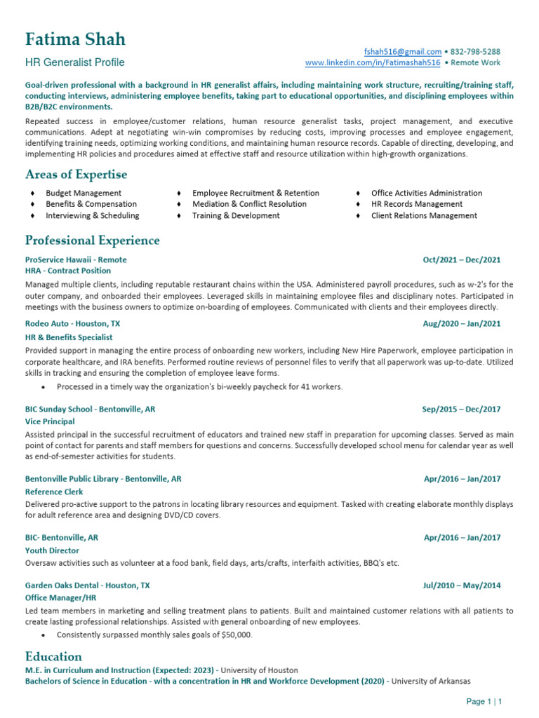 Fatima Shahs Resume | PDF