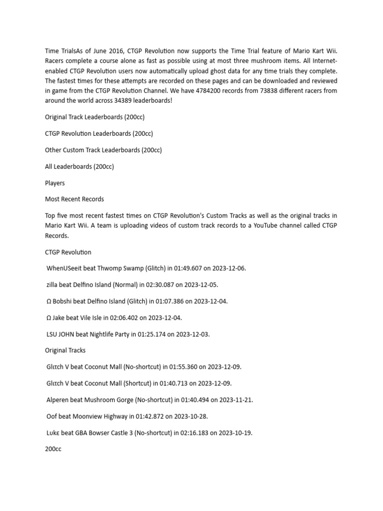 Mkwii Time Trials On CTGP No Glitches | PDF