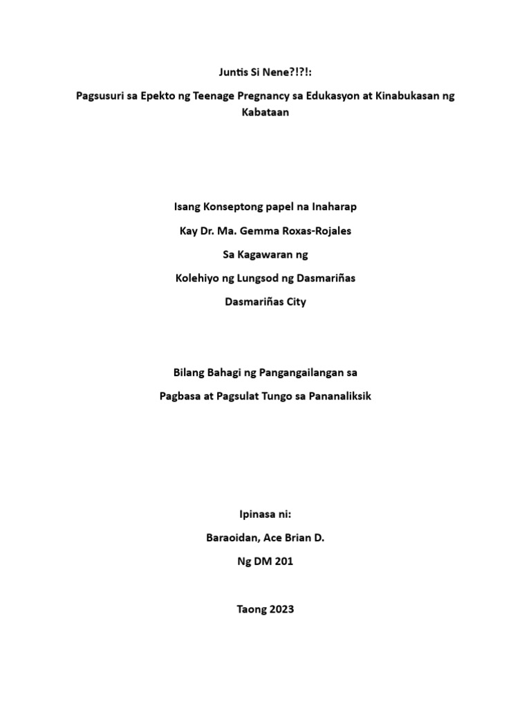 Juntis Si Nene - Concept Paper | PDF