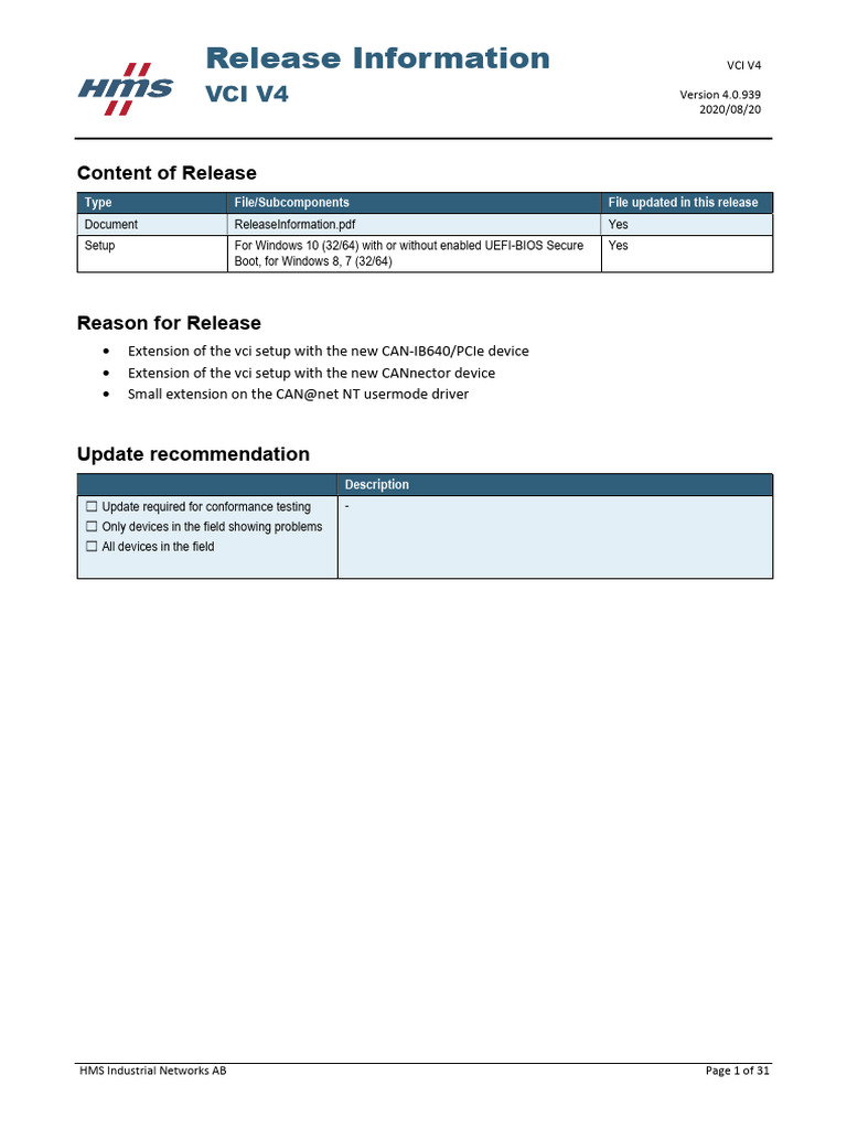 Releaseinformation Vci 4 | Download Free PDF | Device Driver | Usb