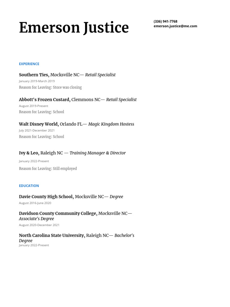 Emerson Justice: Experience | PDF