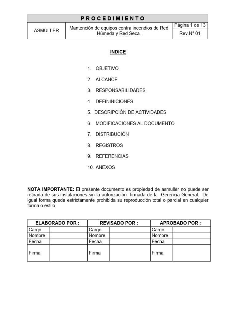 Mantención de Equipos Incendios de Red Humedad y Red Seca | PDF | Seguridad y salud ocupacional