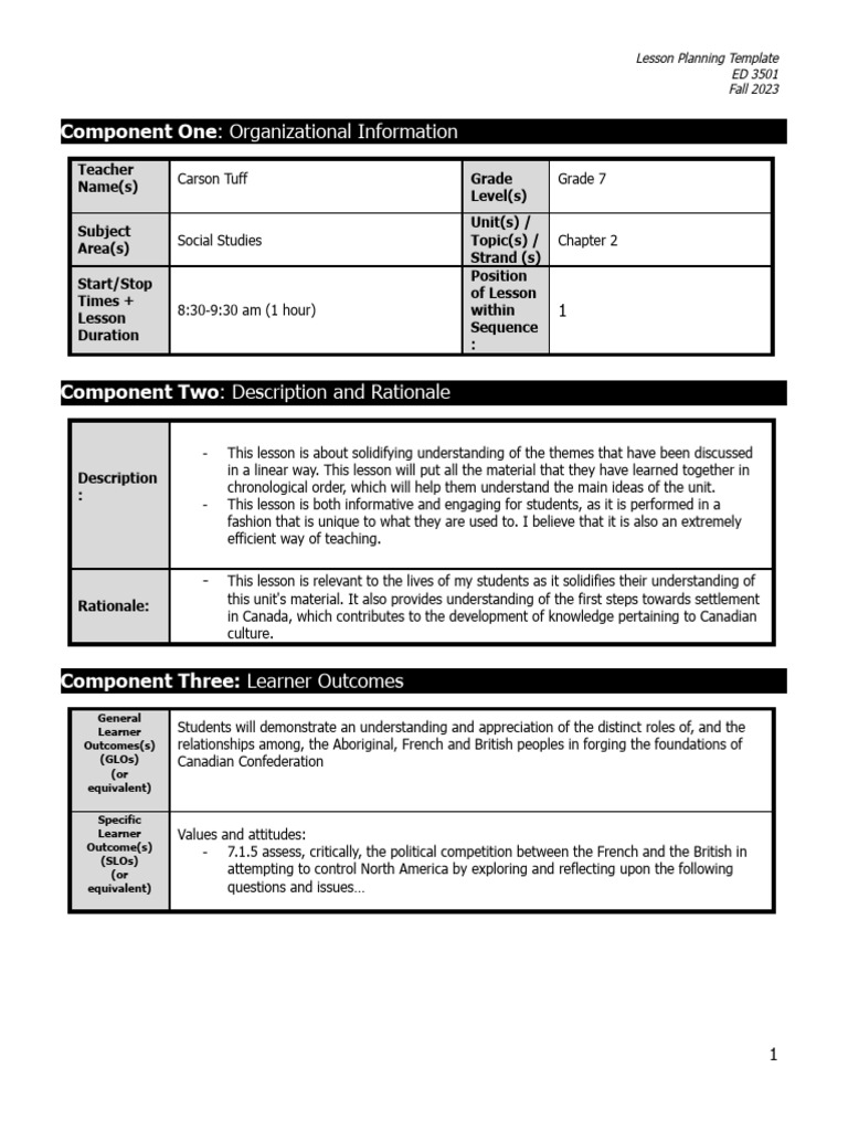lesson plan - november 21 social grade 7 1 | PDF