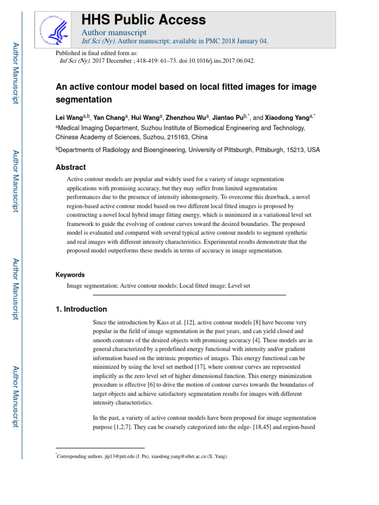 An Active Contour Model Based On Local Fitted Pdf Image Segmentation Applied Mathematics