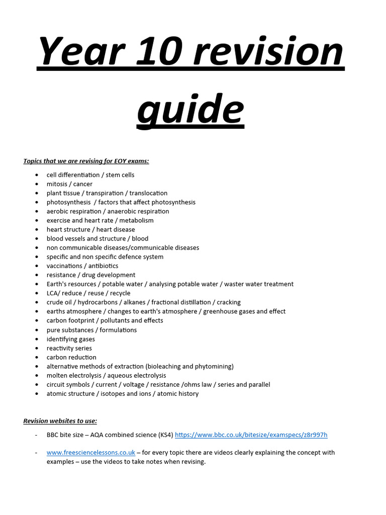 Year 10 Revision Guide | PDF Year 10 Revision Guide | PDF