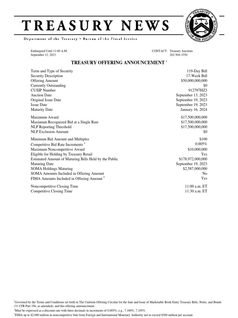 Treasury Offering Announcement | PDF | United States Treasury Security ...