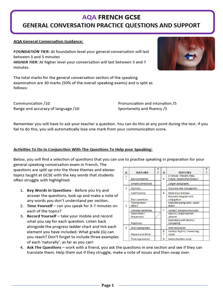 AQA GCSE French Conversation Guide | PDF | Schools | Qualifications