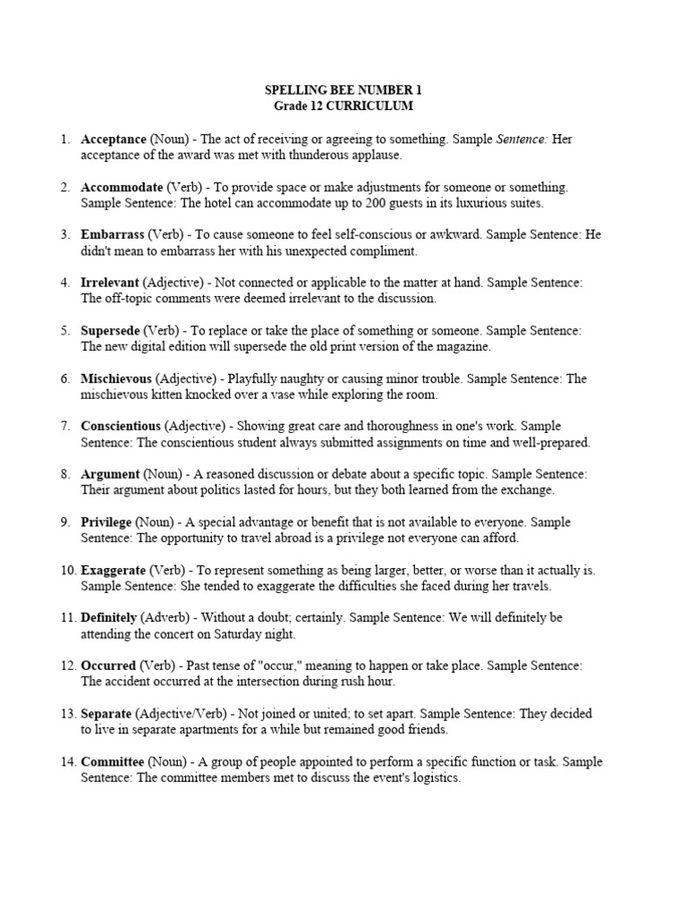 Spelling Bee Questionnaire | PDF | Part Of Speech | Noun