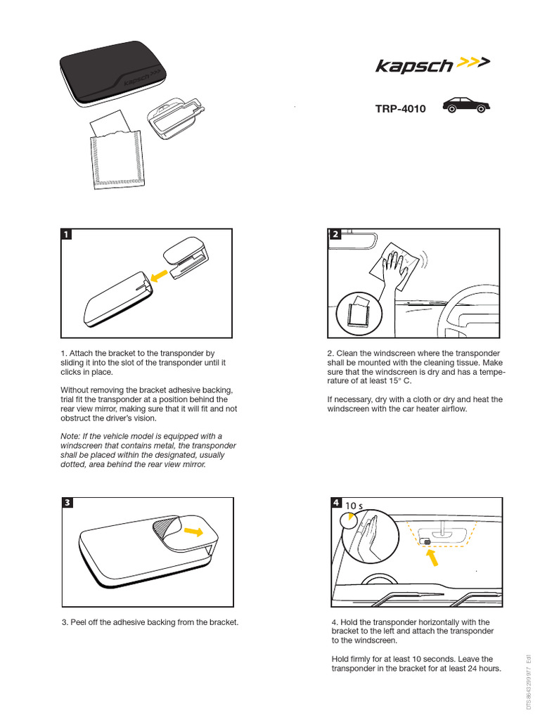 Kapsch Class2 Car Tag Installation Instructions | PDF