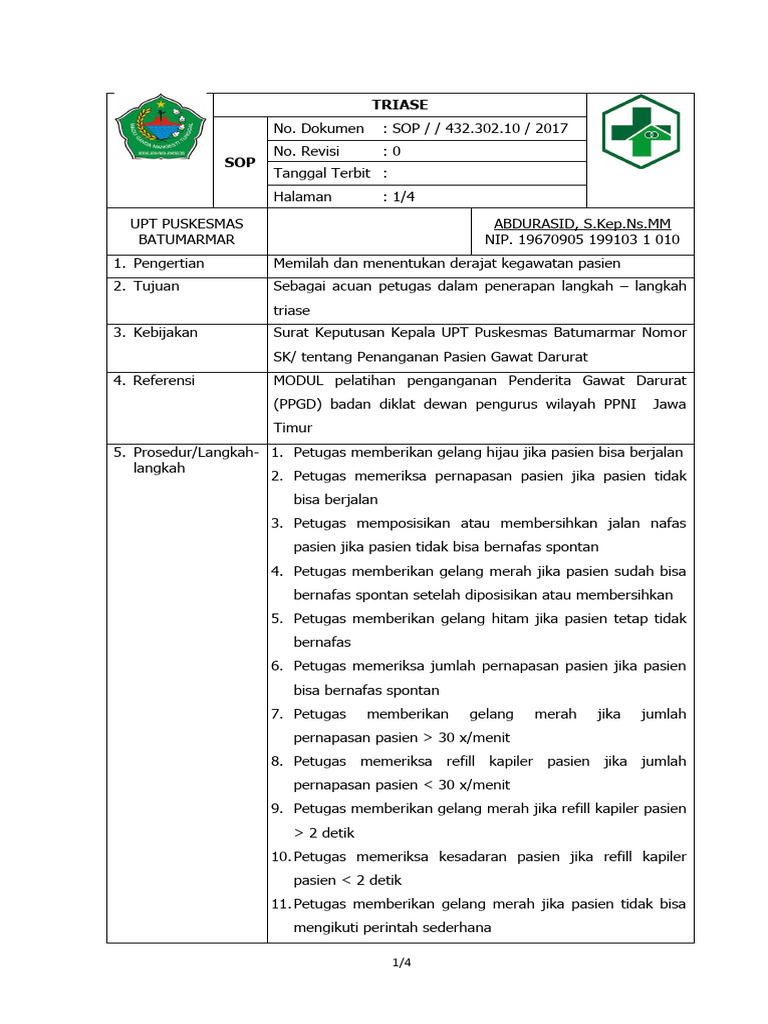 7.2.3.1 Sop Triase | PDF