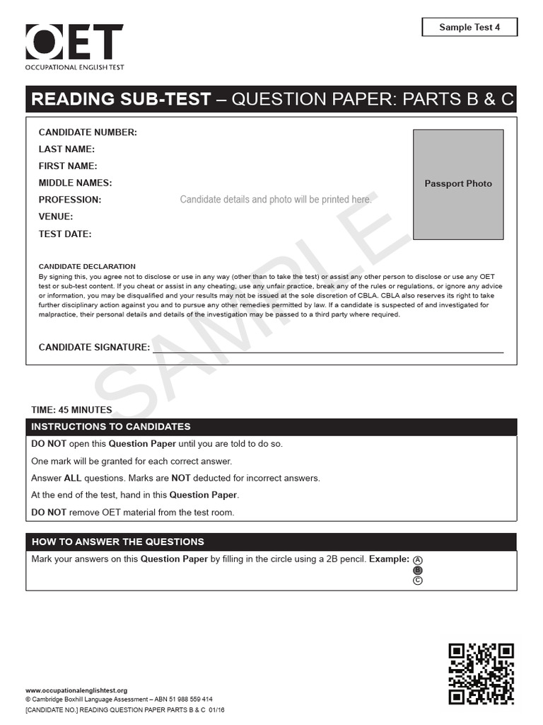Sample Test 4 PTBC Question Paper | PDF | Alzheimer's Disease ...