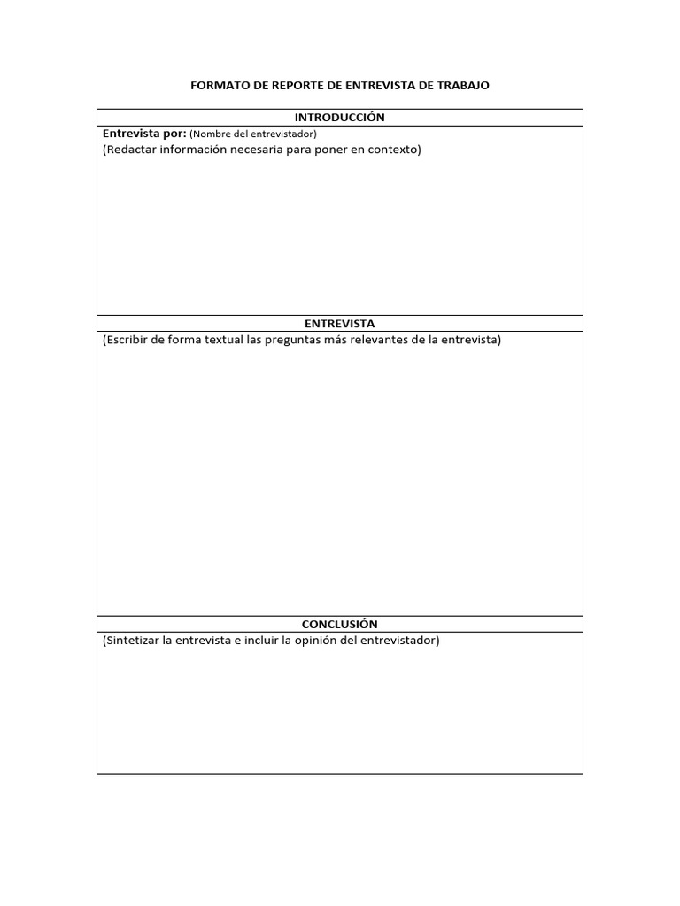 Formato De Reporte De Entrevista De Trabajo Pdf Gestión De Recursos