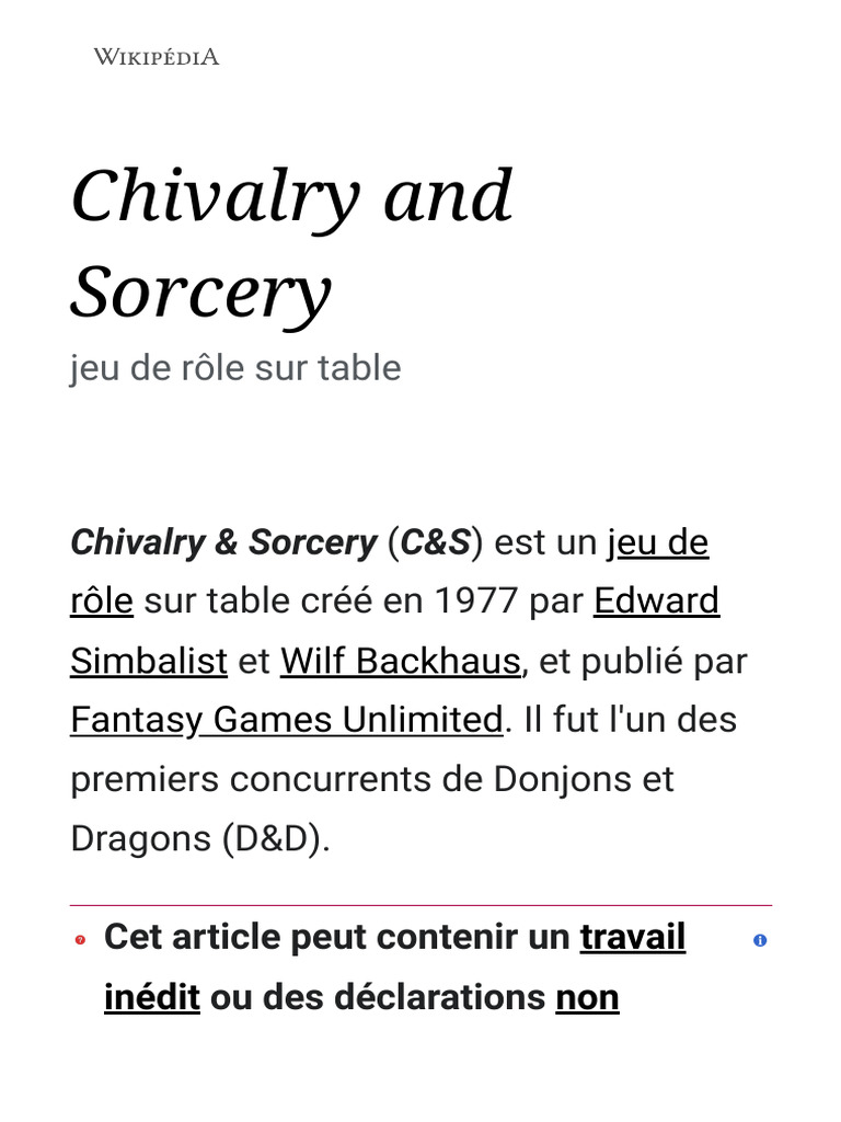 Chivalry and Sorcery | PDF