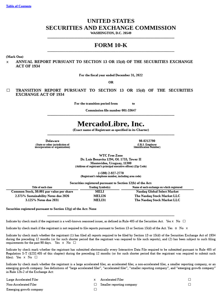 Meli - 10K 2022 | PDF | E Commerce | Business Economics