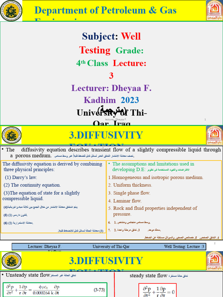 WT Lec3 Diffusivity Equation | PDF