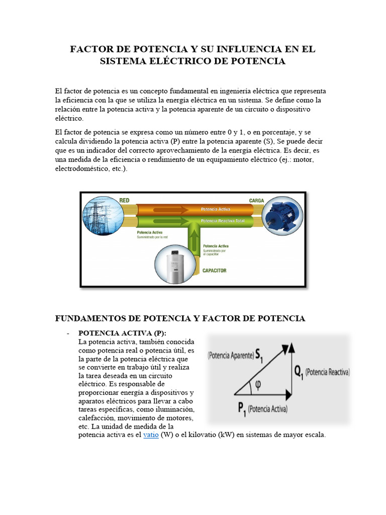 FACTOR DE POTENCIA Y SU INFLUENCIA EN EL SISTEMA ELÉCTRICO DE POTENCIA | PDF | Energia electrica ...