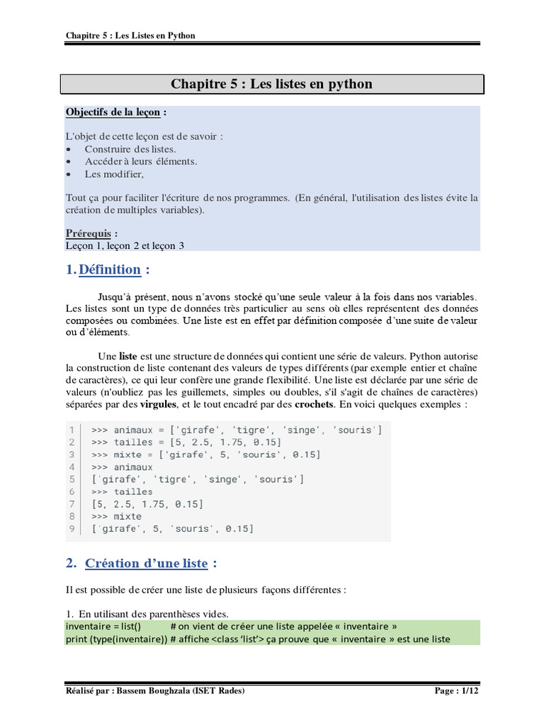 Comprendre les Listes en Python | PDF | Python (Langage de ...