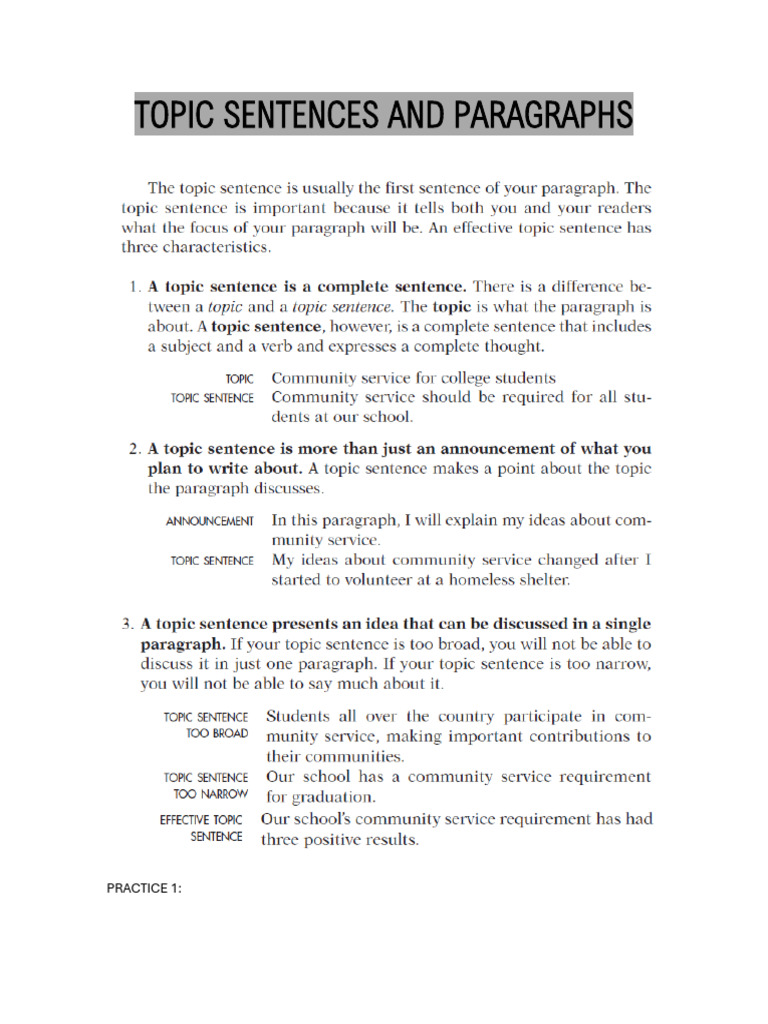 TOPIC SENTENCES AND PARAGRAPHS | PDF