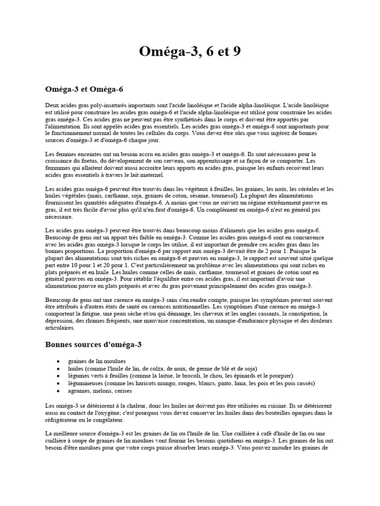Bienfaits des oméga-6 et sources alimentaires | PDF | Acides gras oméga ...