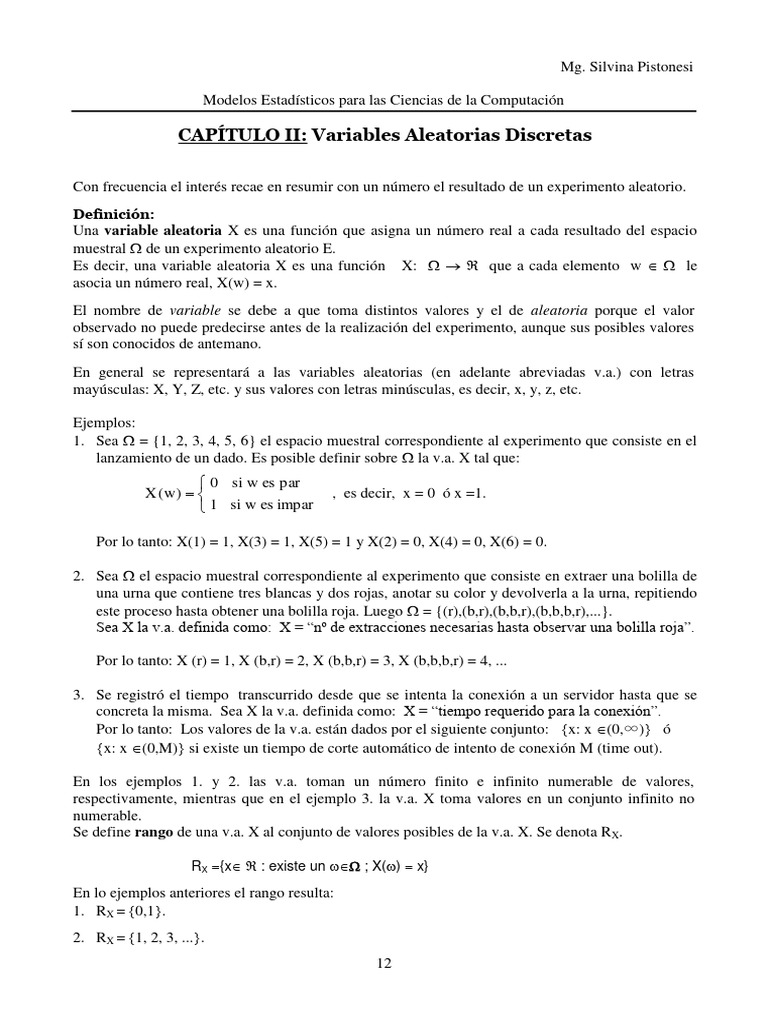 Variables Aleatorias Discretas | PDF | Variable aleatoria | Probabilidad