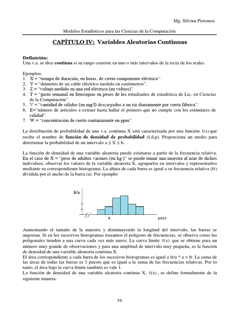 Variables Aleatorias Continuas | PDF | Función de densidad de probabilidad | Histograma