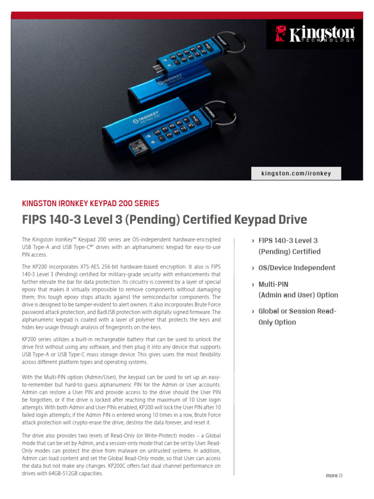 Kingston IronKey Keypad 200 Series Datasheet-3318191 | PDF | Usb ...