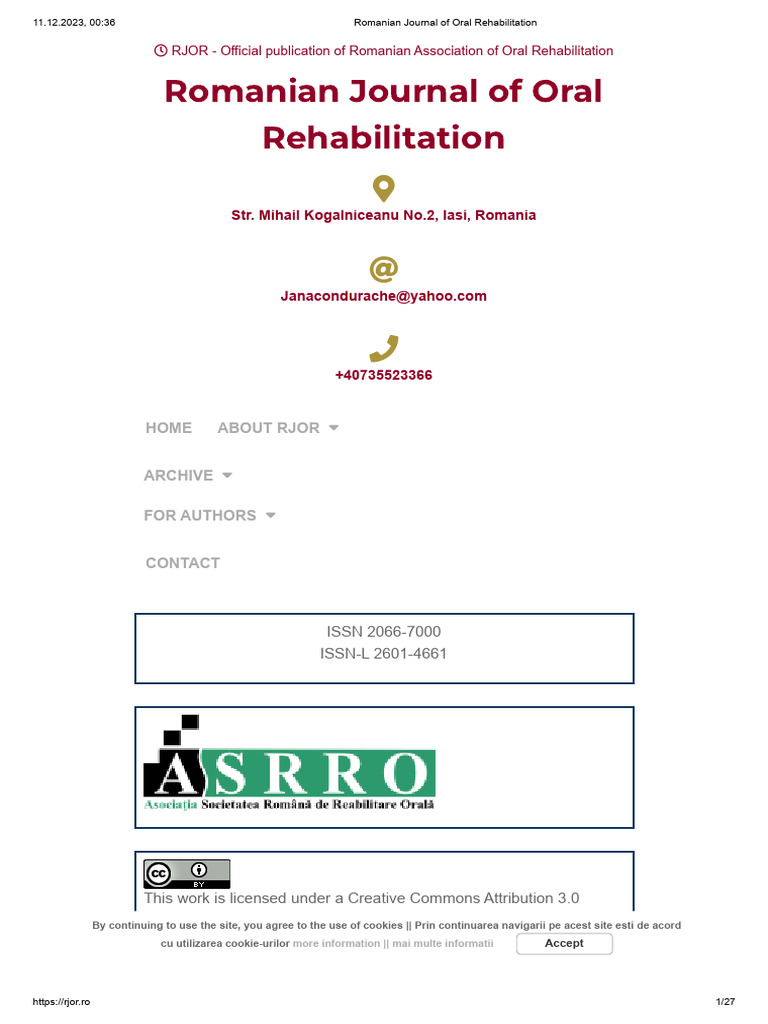 Romanian Journal of Oral Rehabilitation | PDF | International Standard ...